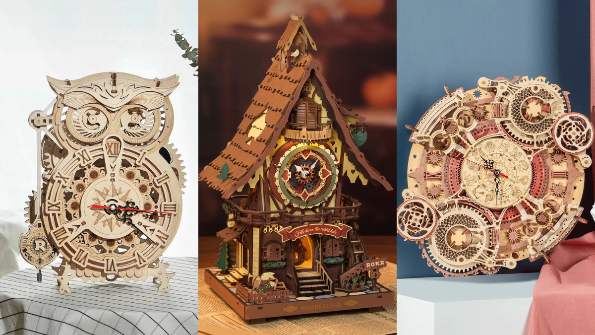 4 Unique 3D Wooden Clock Puzzles for Collectors | Robotime