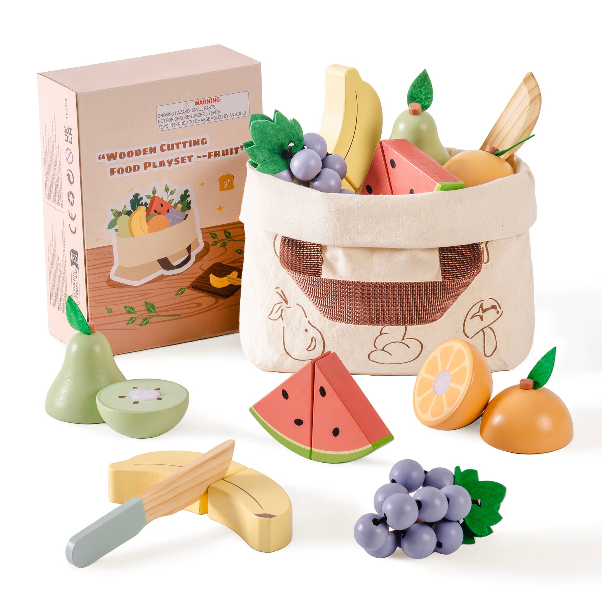 ROBUD Wooden Childs Play Food Fruit Set, Toy Play Food for Play Kitchen ...