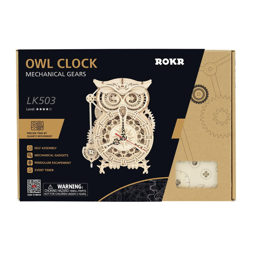 ROKR Owl Clock LK503 | Mechanical Gears 3D Wooden Puzzle
