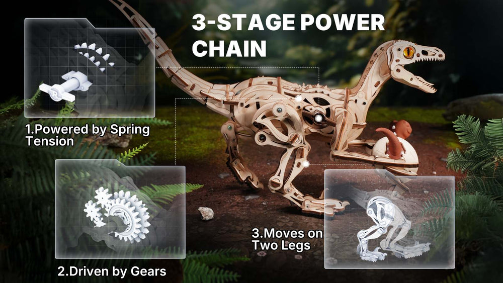 ROKR Velociraptor Mechanical 3D Wooden Puzzle LD01 | Robotime Online