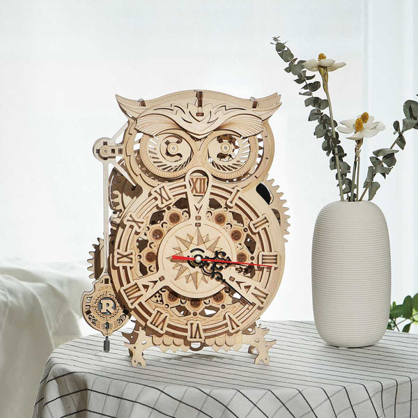 ROKR Owl Clock LK503 | Mechanical Gears 3D Wooden Puzzle | Robotime