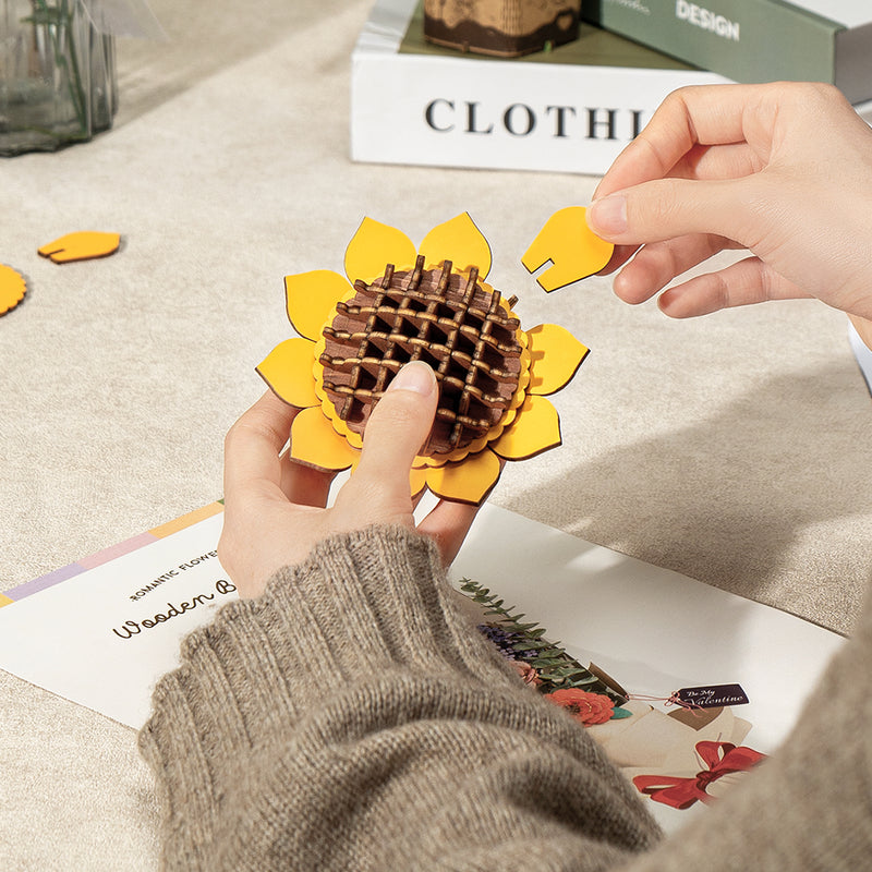 Rowood Wooden Flower Bouquet with Sunflower, Lilac, Red Camellia, and ...