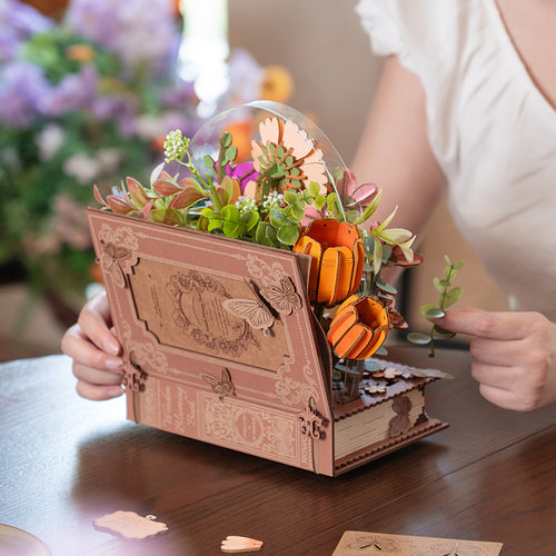 Rowood Wooden Blooming Book DIY Flower Bouquet 3D Puzzle TW04H ...