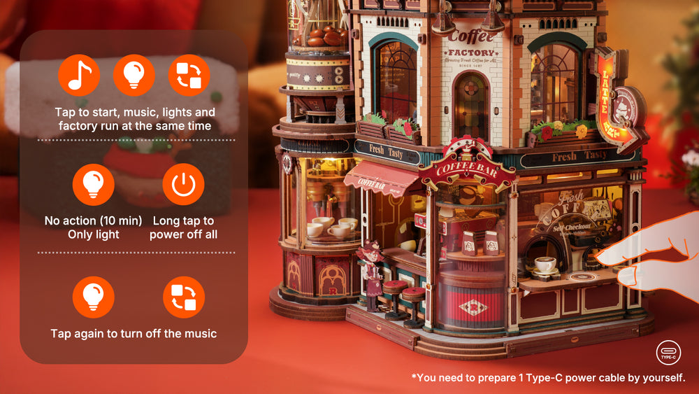 ROKR Dream Coffee Factory Music Box Wooden 3D Puzzle EAB02 | Robotime ...