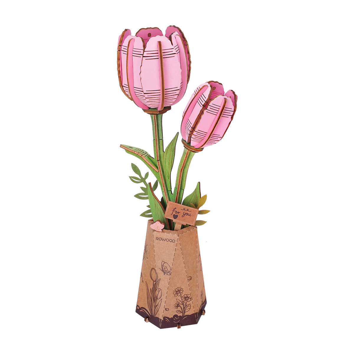 Rowood Pink Tulip DIY Flower 3D Wooden Puzzle TW082 | Robotime
